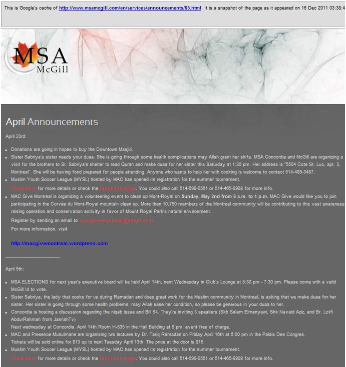 MSA McGill – 2010 April Announcements - Point de Bascule Canada